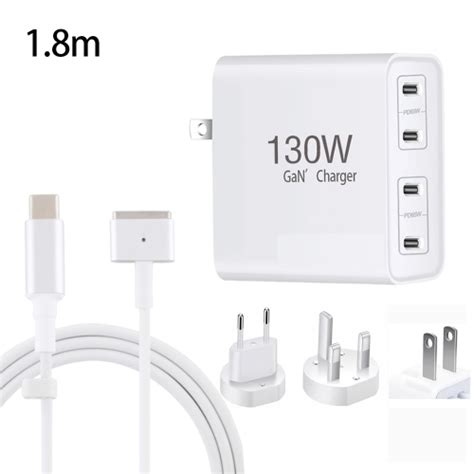 GaN 130W 4 Port USB C PD65W PD30W Multi Port Type C Charger With 1 8m Type C To MagSafe 2 T