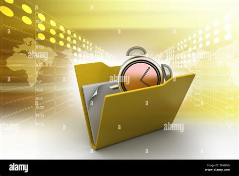 File Folder With Alarm Clock Stock Photo Alamy