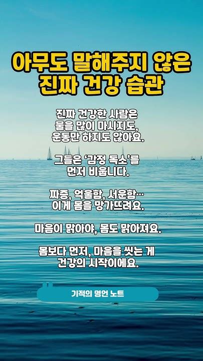 아무도 말해주지 않은 진짜 건강 습관 기적의 명언노트 자존감 명언 실패 긍정적마인드 힐링 희망 동기부여 사랑 연인 친구 이별 번아웃 긍정의말