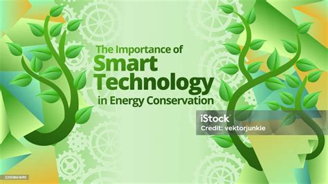 에너지 절약에서 스마트 기술의 중요성 개념 녹색 식물과 기어가 있는 추상적인 다각형은 녹색 개념으로 이동합니다 템플릿 벡터 일러스트 레이션 0명에 대한 스톡 벡터 아트 및