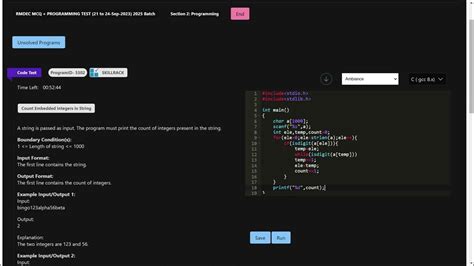 skillrack mcq programming test count embedded integers in string program id 5302 c