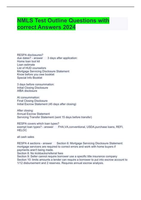 Nmls Test Outline Questions With Correct Answers 2024 Amls Stuvia Us