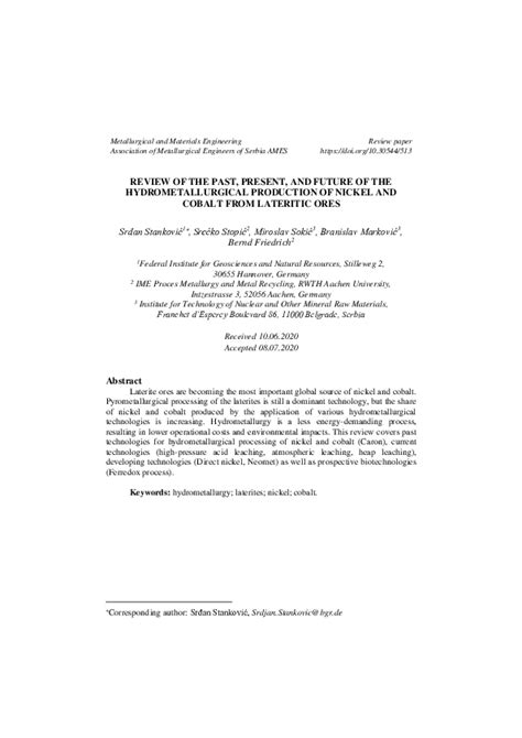 Pdf Review Of The Past Present And Future Of The Hydrometallurgical