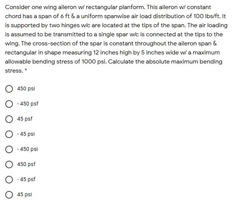 Consider One Wing Aileron W Rectangular Planform This Aileron W Constant Chord Has A Span Of