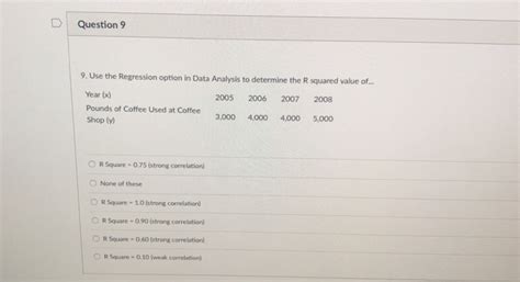 Solved D Question 9 9 Use The Regression Option In Data