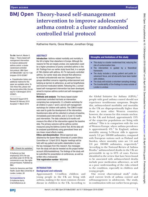 Pdf Theory Based Self Management Intervention To Improve Adolescents