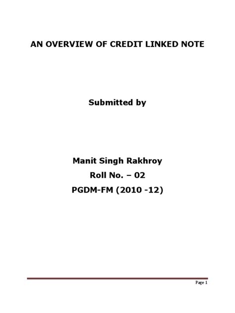 Structured Product Credit Linked Note Pdf Credit Default Swap Bonds Finance