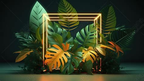 이국적인 나뭇잎 3d 렌더링을 사용하여 기하학적 패턴에서 방출되는 빛나는 조명 손바닥 배경 비추다 배경 정 배경 이미지 Hd 손바닥 비추다 정 배경 사진 무료