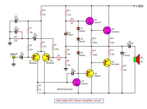 100 Watts Otl Amplifier Circuit Using Transistor Eleccircuit Power Amplifiers Amplifier