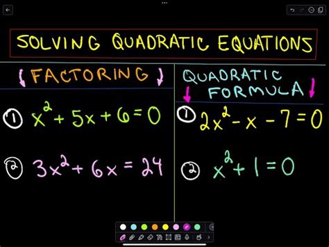 Quadratic Equations Factoring And Quadratic Formula YouTube