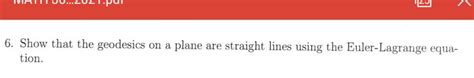 6 Show That The Geodesics On A Plane Are Straight Lines Using The Euler