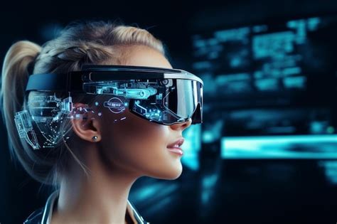 Premium Photo A Woman Wearing Virtual Reality Goggles With The Screen Showing A Woman Wearing