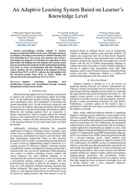 Pdf An Adaptive Learning System Based On Learners Knowledge Level