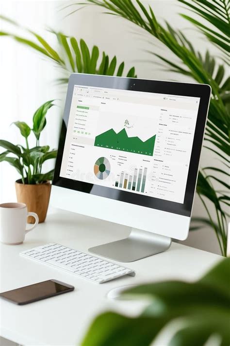 A Sleek Desktop Computer Showcases Colorful Data Charts And Graphs In A