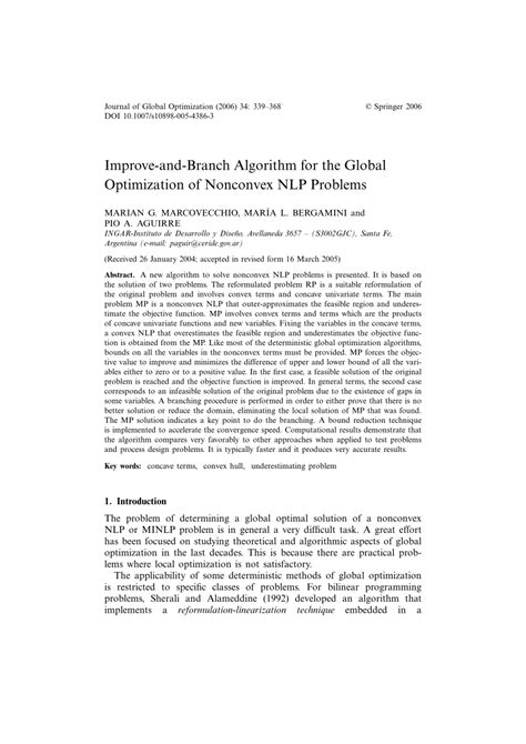 Pdf Improve And Branch Algorithm For The Global Optimization Of