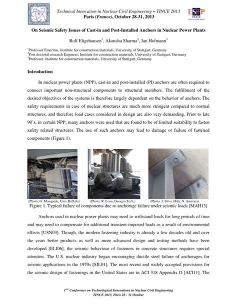 Pdf On Seismic Safety Issues Of Cast In And Post Installed Anchors In