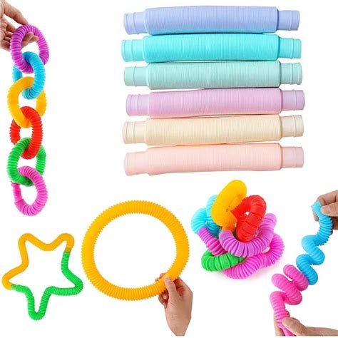 15pcs 빛나는 팝 튜브 감각적 인 장난감 스트레스 자폐증 플라스틱 벨로우즈 짜기 선물 완구 티몬