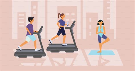 스포츠 및 피트니스 체육관 벡터 일러스트 레이 션입니다 러닝 머신 유산소 운동 요가에서 조깅하는 사람들 벡터 Unsplash의 운동 장비 이미지