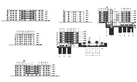 Elevation And Sectional Detail Of Co Operative Building 2d View Autocad File
