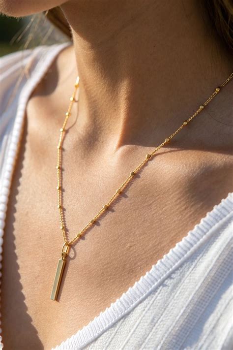 Minimalist Gold Bar Necklace Dainty Everyday Jewelry Gold Bar