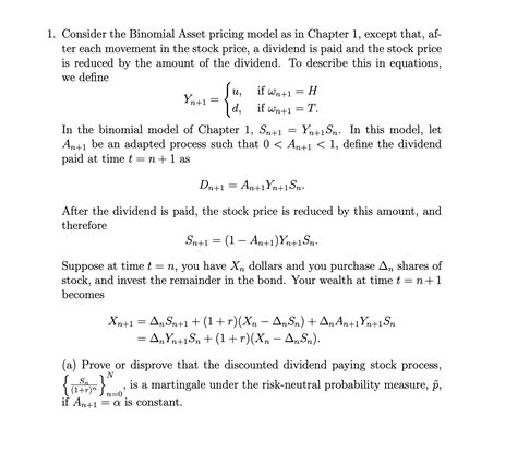 Solved Consider The Binomial Asset Pricing Model As In