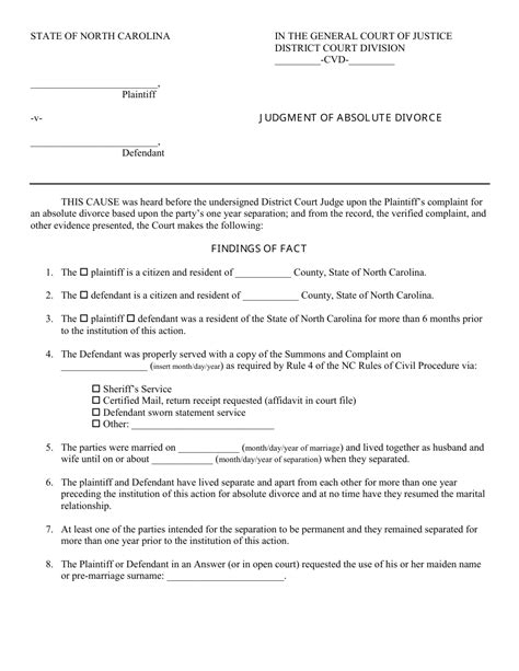 North Carolina Judgment Of Absolute Divorce Form Fill Out Sign