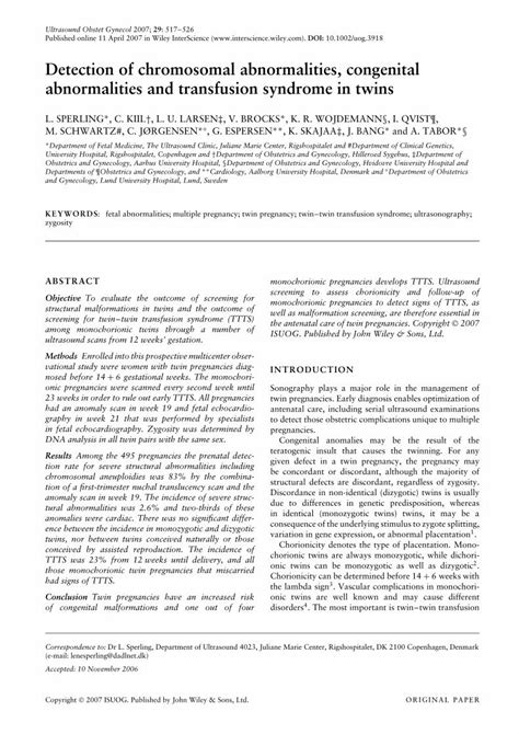 Pdf Detection Of Chromosomal Abnormalities Congenital Abnormalities