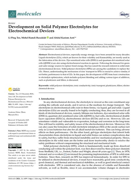 Development Of Solid Polymer Electrolytes For Electrochemical Devices
