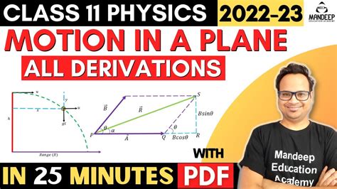 Motion In A Plane Class 11 Physics All Derivations Chapter 4 Session 2022 2023 Youtube