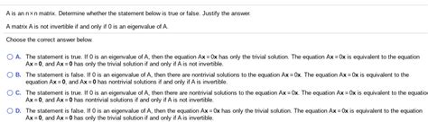 solved a is an nxn matrix determine whether the statement