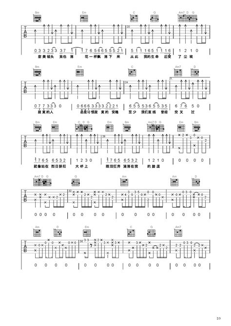《泪桥》吉他简谱c调弹唱谱伍佰 吉他曲谱 师谦曲谱网