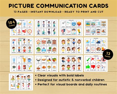 104 Printable Picture Communication Cards Nonverbal Visual Aid