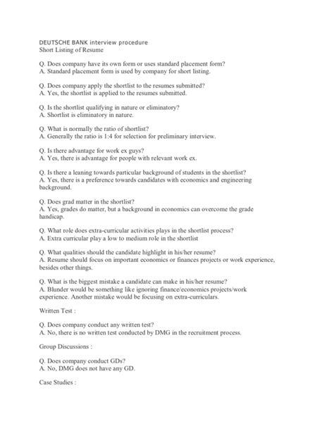 Deutsche Bank Interview Procedure Download Free Pdf Interview