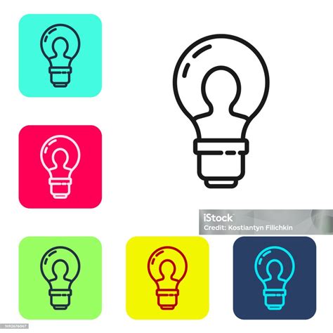 검은 선 램프 전구 아이콘이 있는 인간의 머리는 흰색 배경에 분리되어 있습니다 색상 사각형 버튼으로 아이콘을 설정합니다 벡터 3차원 형태에 대한 스톡 벡터 아트 및 기타