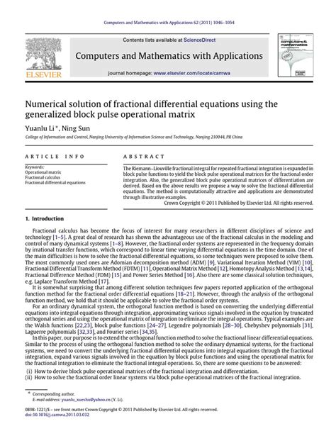 Block Pulse Operational Matrix Original Pdf Pdf Equations Integral