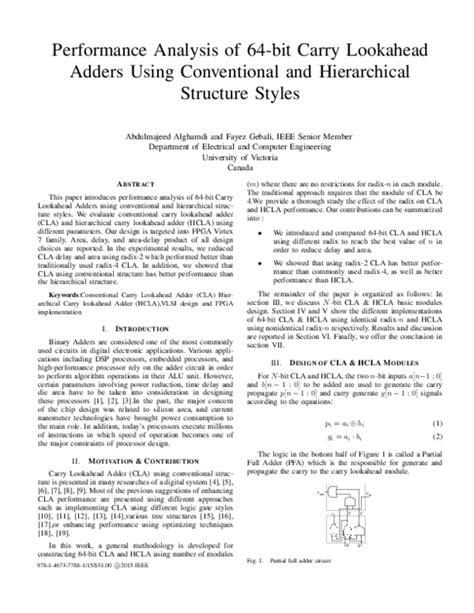 Pdf Performance Analysis Of 64 Bit Carry Lookahead Adders Using