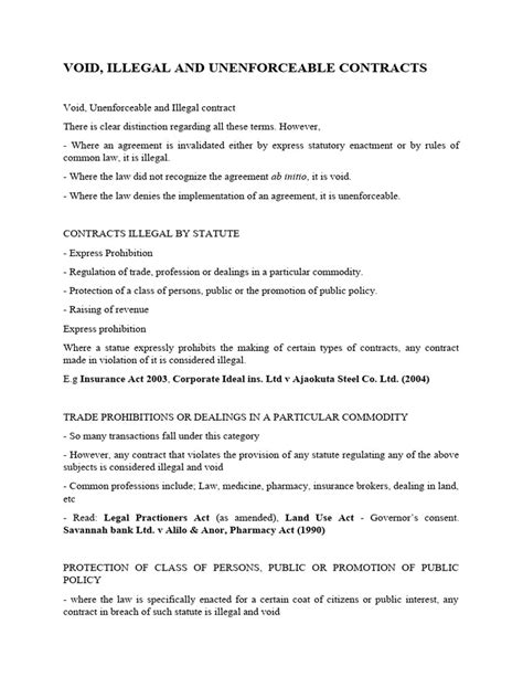 Void Illegal And Unenforceable Contract 1 1 Pdf Common Law Civil