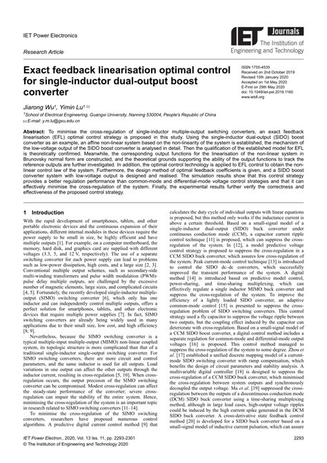 Pdf Exact Feedback Linearization Optimal Control For Single Inductor