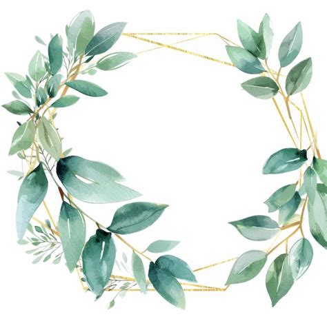 Premium Photo Watercolor Sage Green Leaves And Gold Geometric Frame
