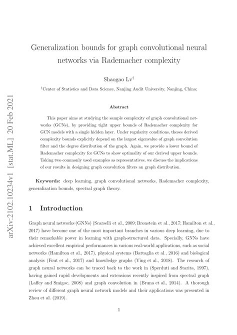 Pdf Generalization Bounds For Graph Convolutional Neural Networks Via Rademacher Complexity