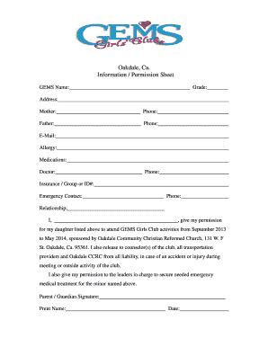 Fillable Online GEMS Info And Permission Form Fax Email Print PdfFiller