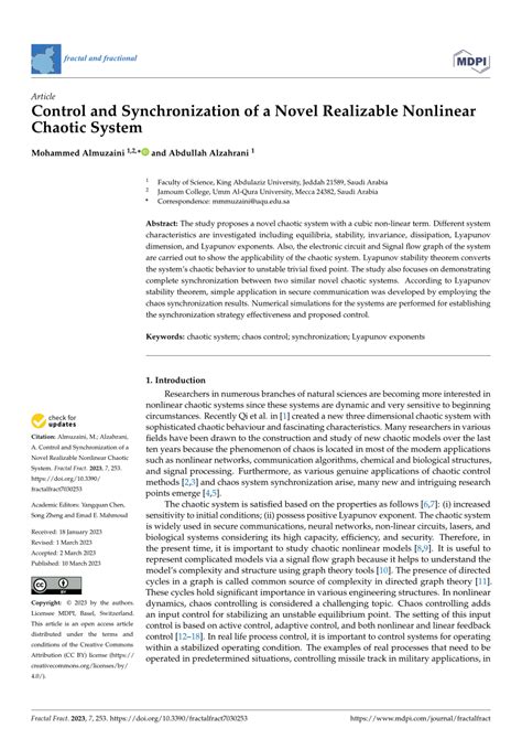Pdf Control And Synchronization Of A Novel Realizable Nonlinear