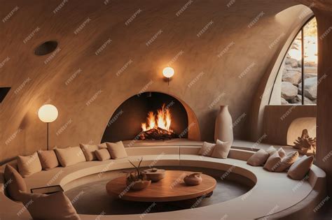 Premium Photo Japandi Boho Style Modern Living Room With Curved Beige