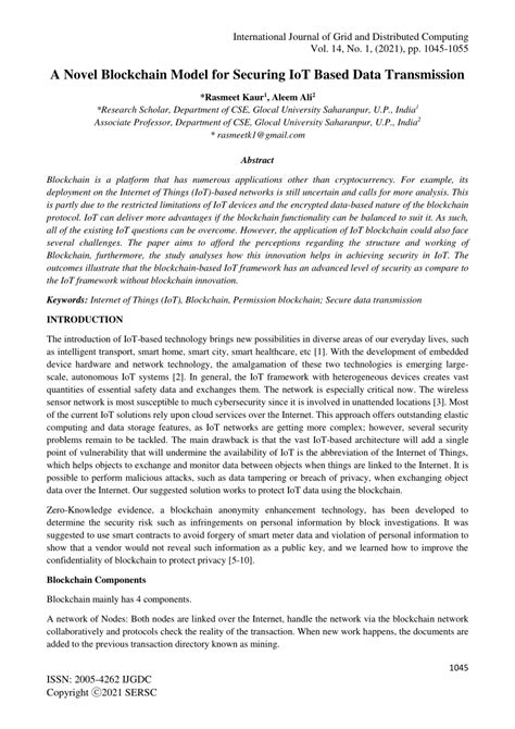 pdf a novel blockchain model for securing iot based data transmission