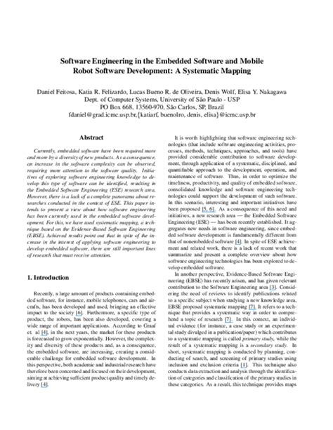 pdf software engineering in the embedded software and mobile robot software development a