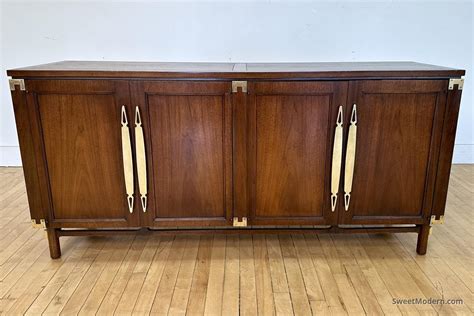 Walnut And Brass Credenza Buffet By Heritage Mid Century Modern