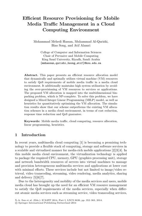 Pdf Efficient Resource Provisioning For Mobile Media Traffic Management In A Cloud Computing