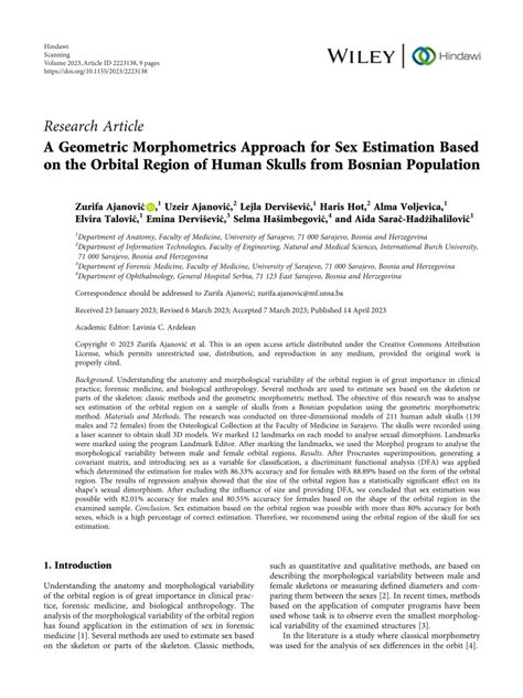 Pdf A Geometric Morphometrics Approach For Sex Estimation Based On