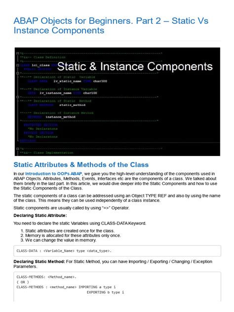 Abap Oop Static Vs Instance Components Pdf Class Computer