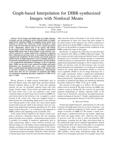 Pdf Graph Based Interpolation For Dibr Synthesized Images With Nonlocal Means